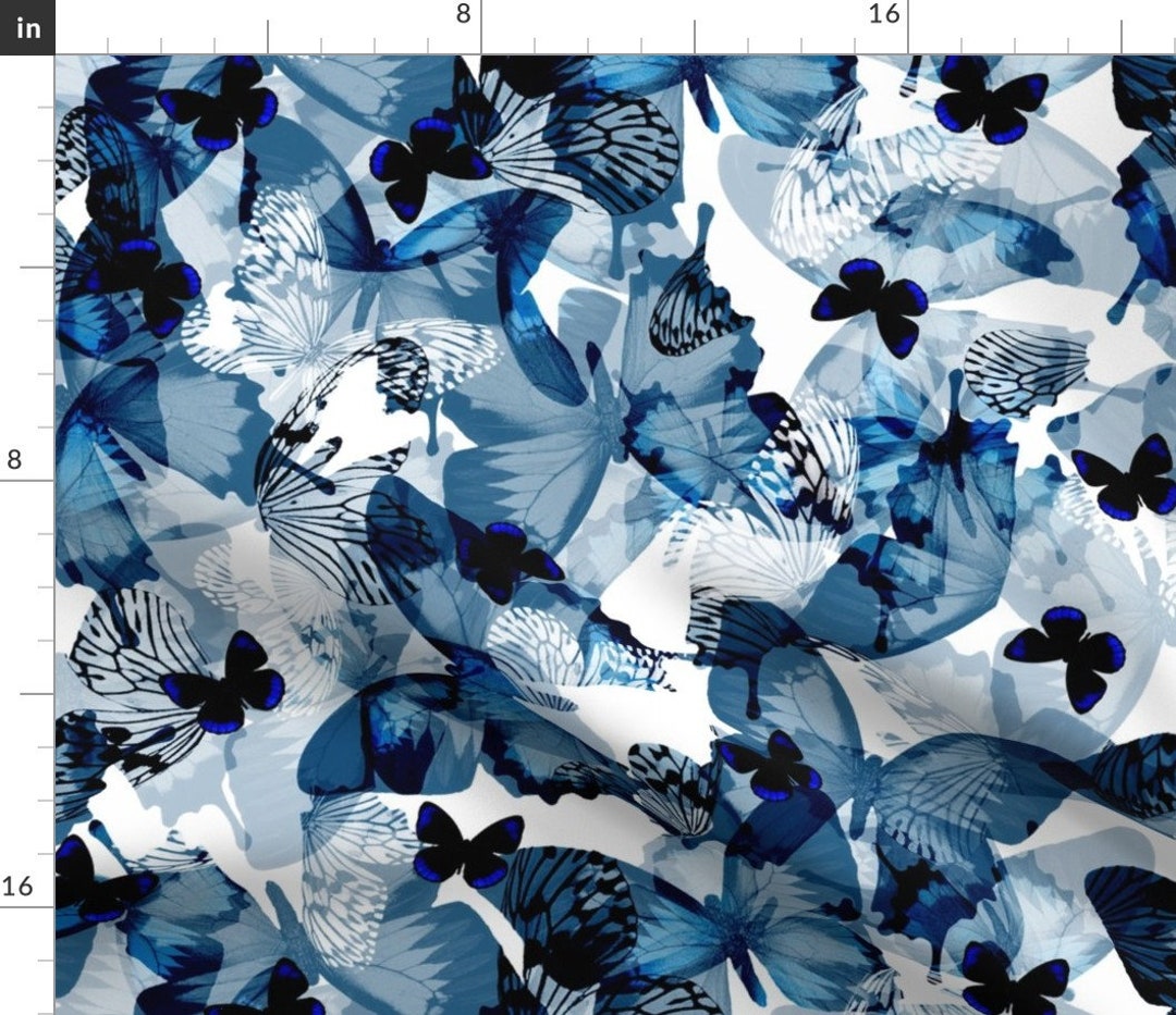 Blue Butterfly Fabric Butterflies Blue by Kimsa Blue Watercolor ...