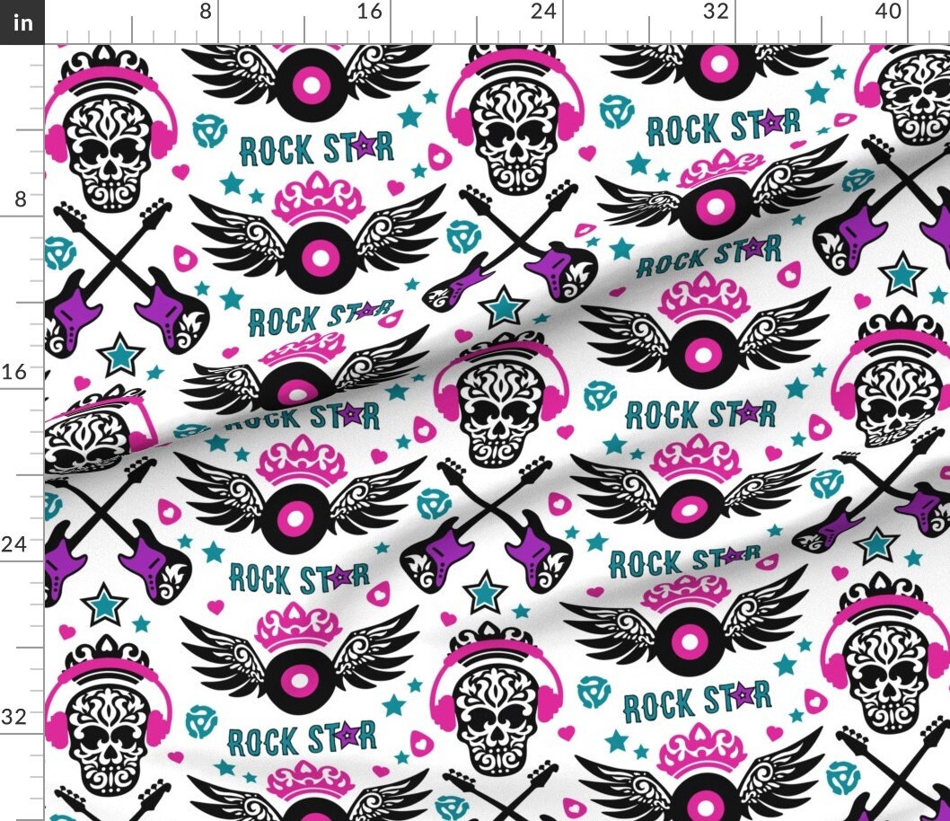 Rock And Roll Fabric Rock Star White By Mariafaithgarcia | Etsy