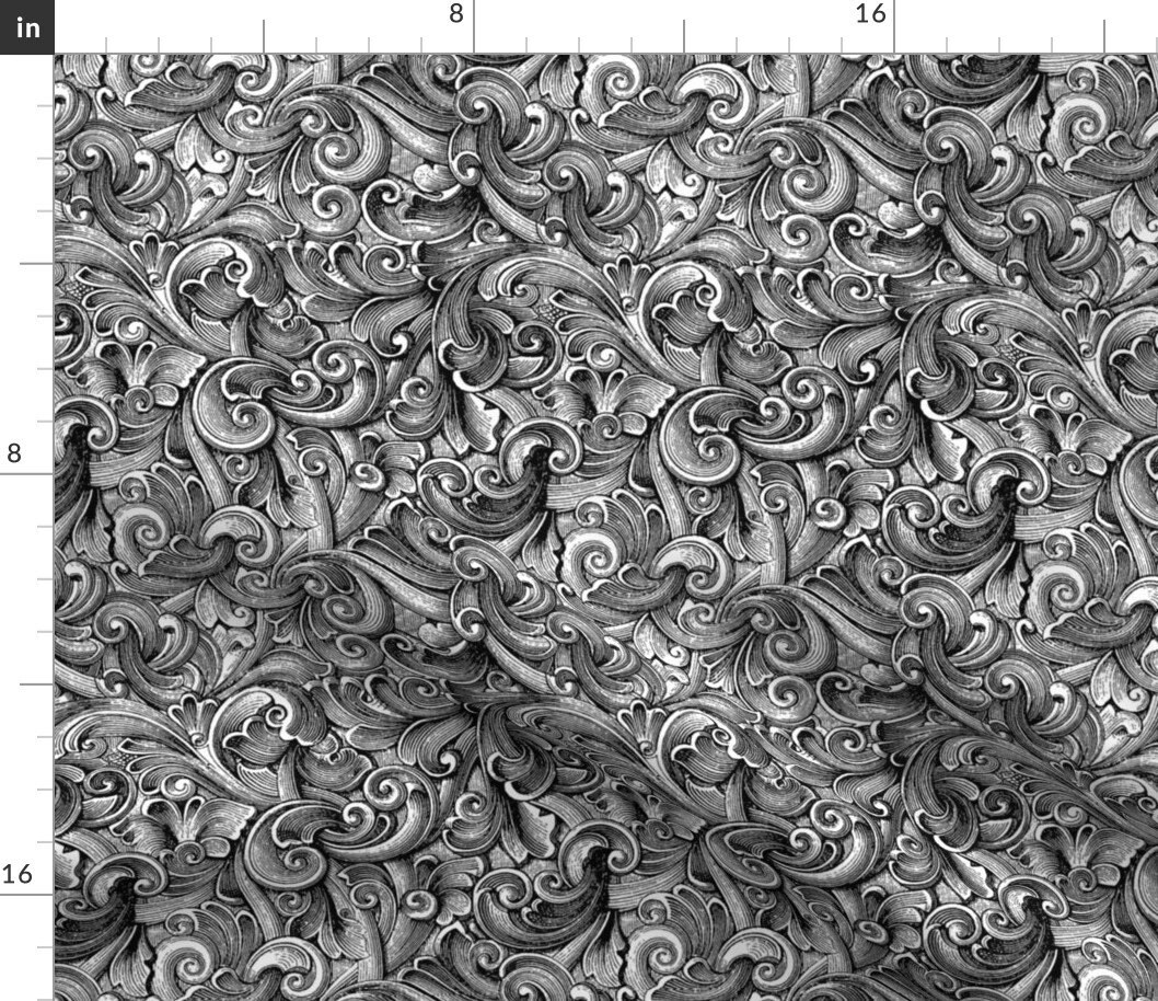 Flourish Fabric Engraved Swirls 3 Black-White By Wrapartist | Etsy
