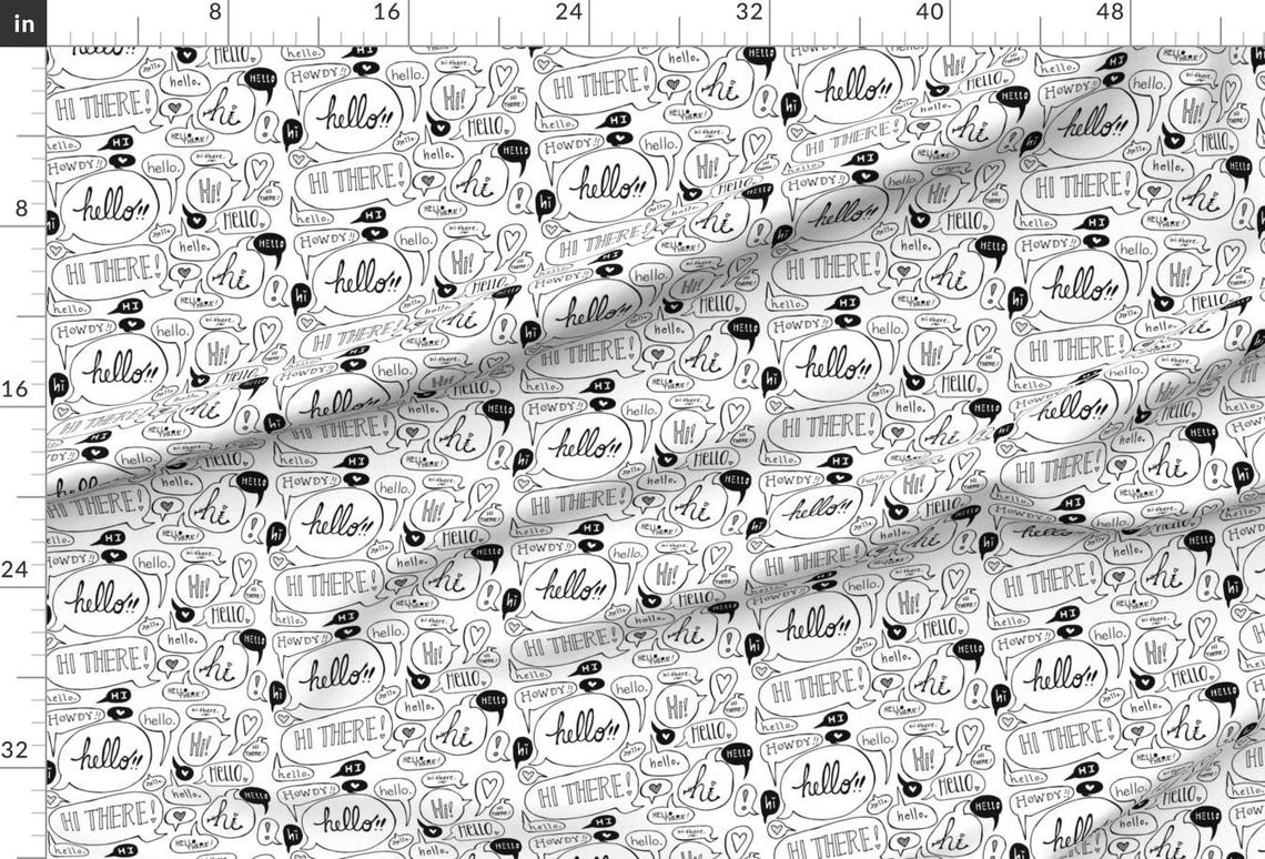 Black and White Hello Fabric - Hello There! by Taraput - Hello Text ...