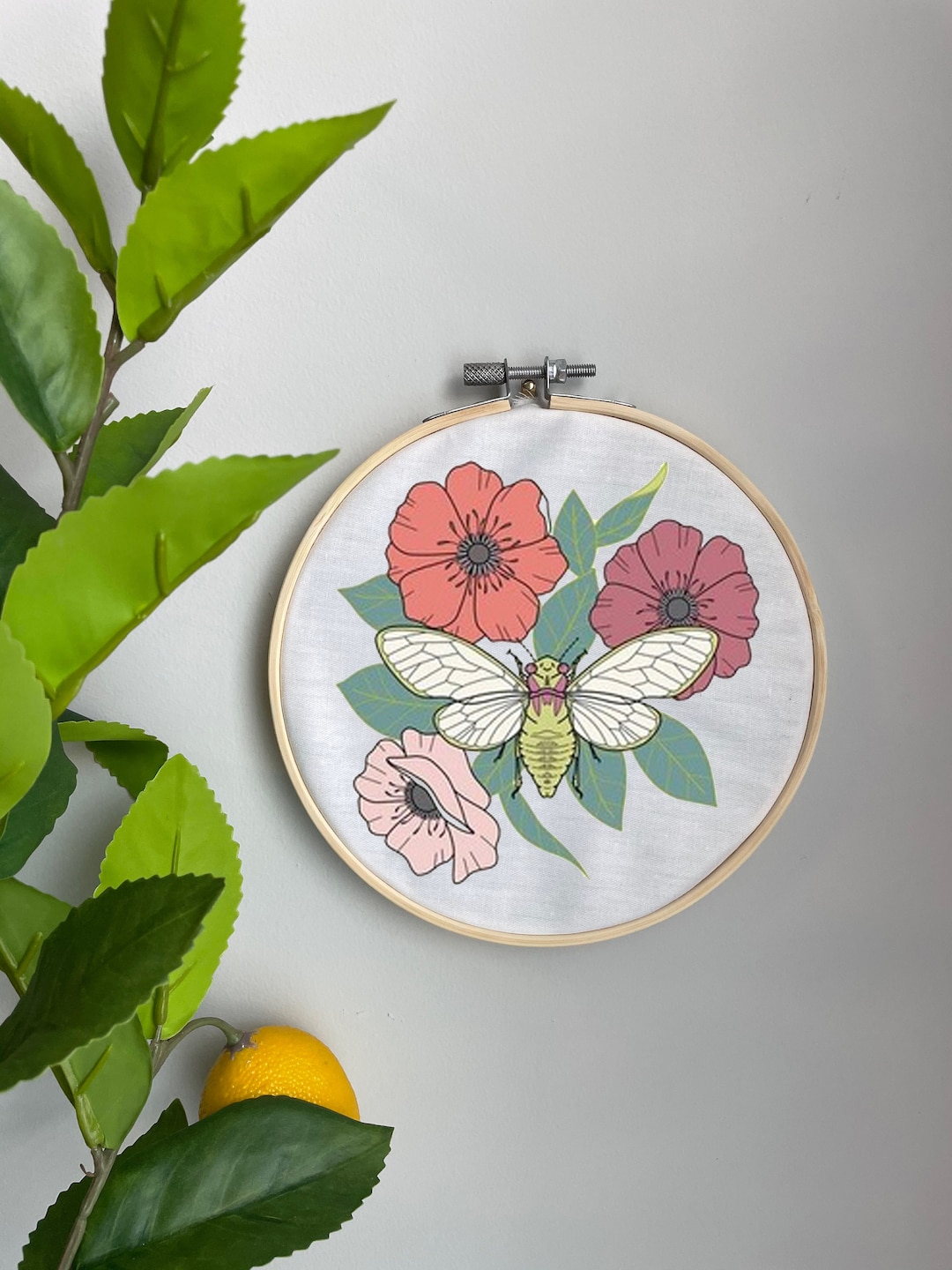 Cicada Embroidery Template on Cotton - Cicada Blossons by Washburnart ...