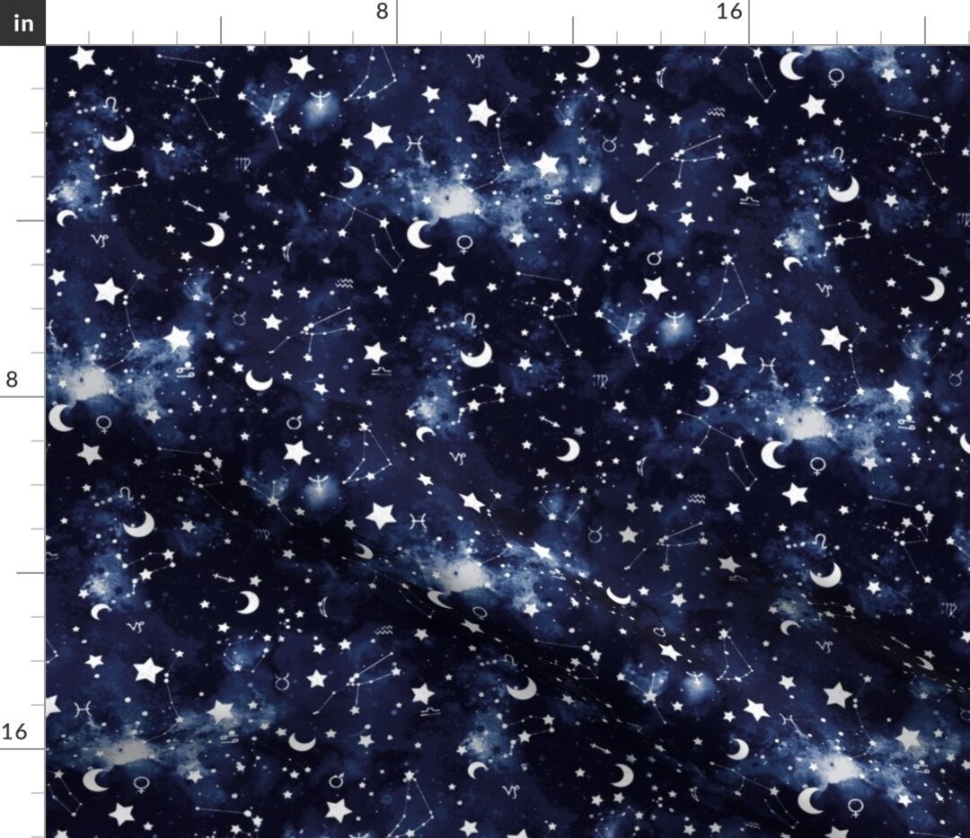 Galaxy Outer Space Star Fabric Zodiac Dark Blue by Mjmstudio Stars ...