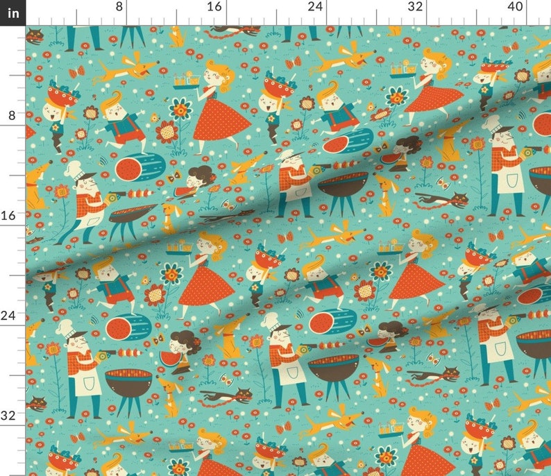 Summer Cookout Fabric Vintage Cookout by Gnoppoletta - Etsy