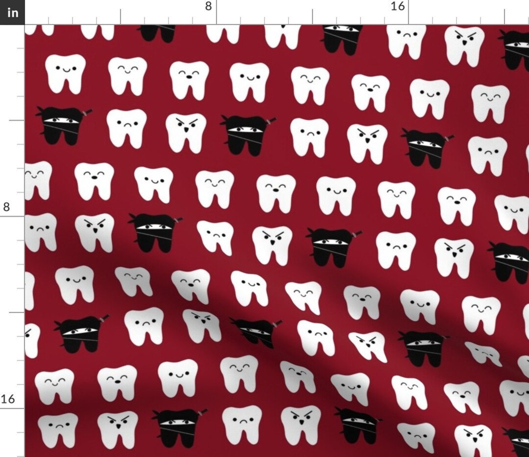 Teeth Fabric Way of the Ninja Tooth Red by Clayvision Cute - Etsy