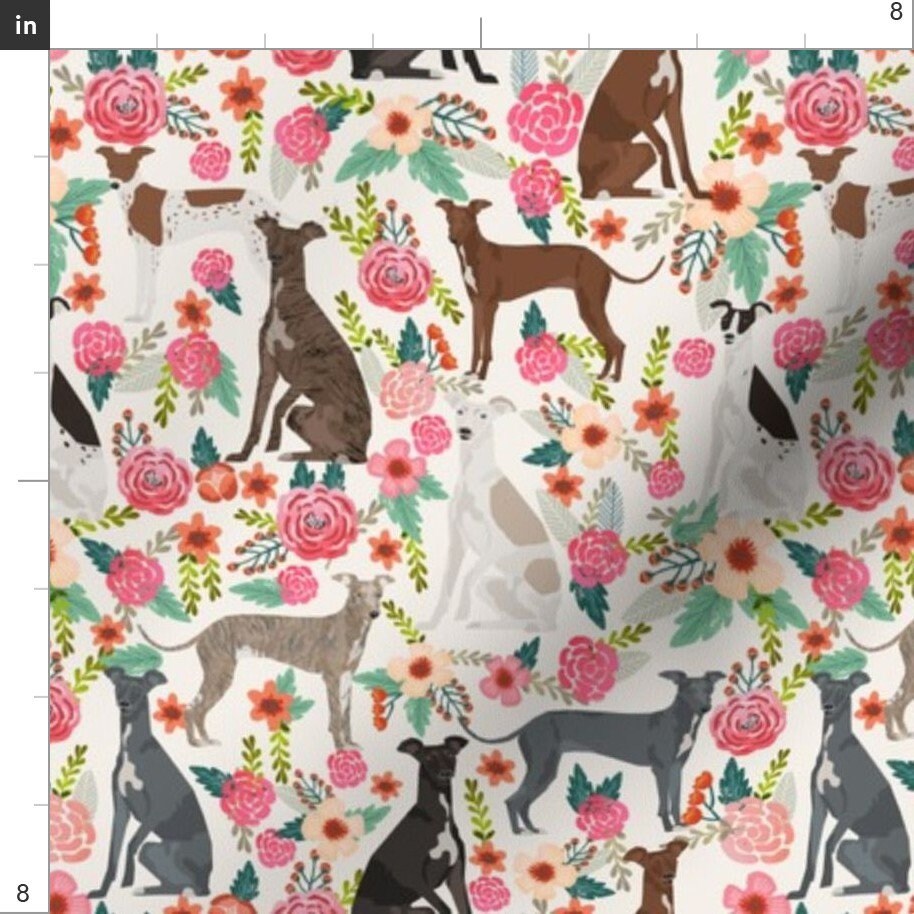 Greyhound Fabric Italian Greyhound Florals Dogs Flowers - Etsy