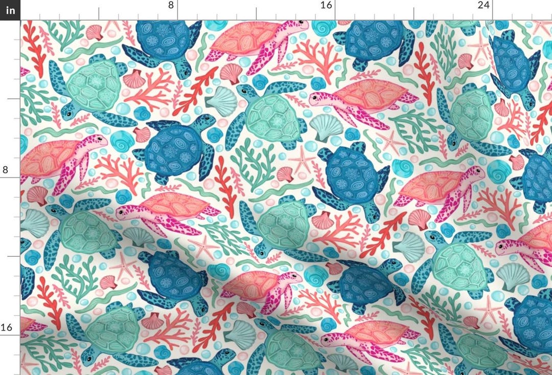 Turtle Fabric - Paradise Beach Turtles by Tangerine-tane - Blue Pink ...