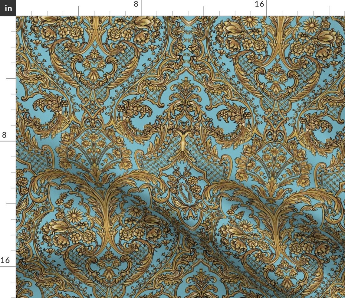 Rococo Fabric Rococo Gold by Olgart Faux Gilt Blue - Etsy