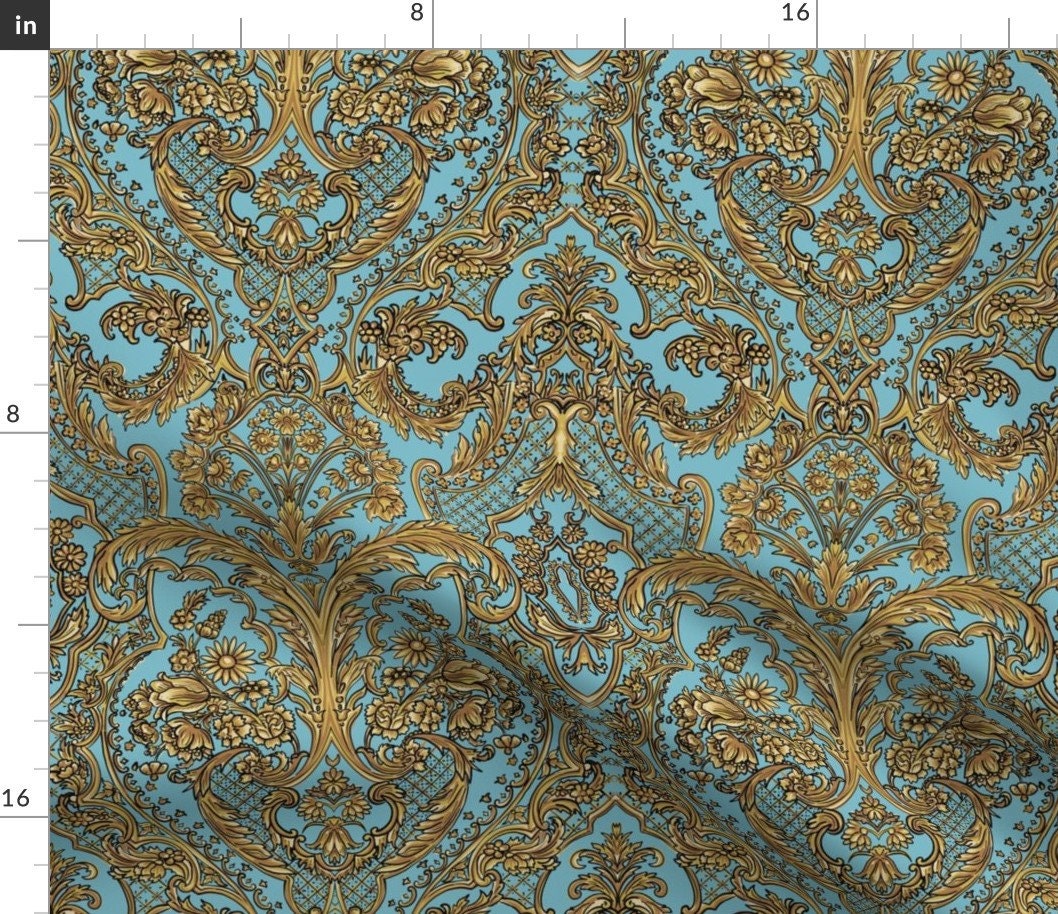 Rococo Fabric Rococo Gold by Olgart Faux Gilt Blue - Etsy