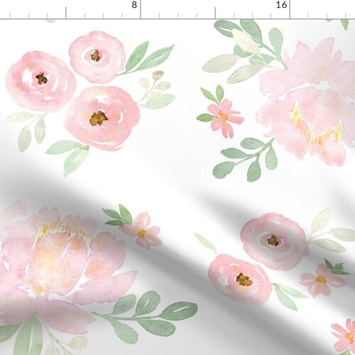 Pink Floral Fabric Watercolor Pastel Floral by - Etsy