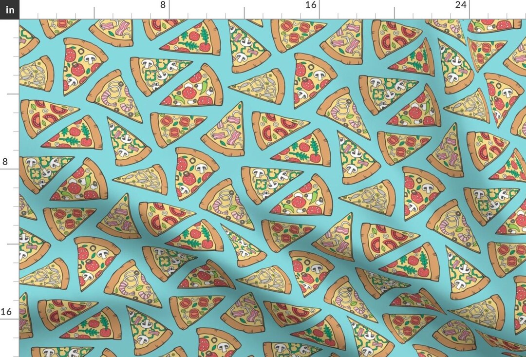 Pizza Slices on Blue Fabric - Pizza Fast Junk Food on Blue by Caja ...