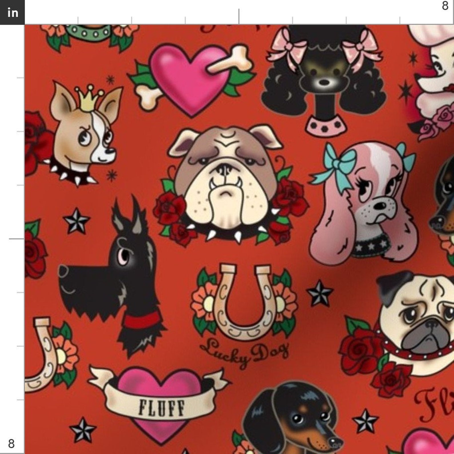 Dogs Fabric Tattoo Pooch Red Large by Miss Fluff Dog - Etsy