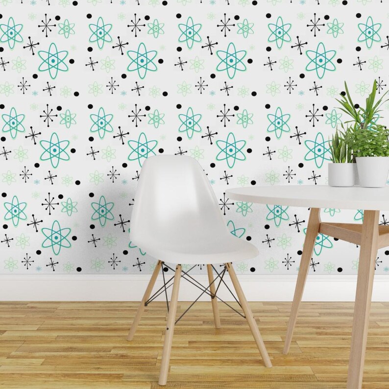 Atomic Wallpaper - Atomic Stars Black Turquoise by Flowerchildtrends ...