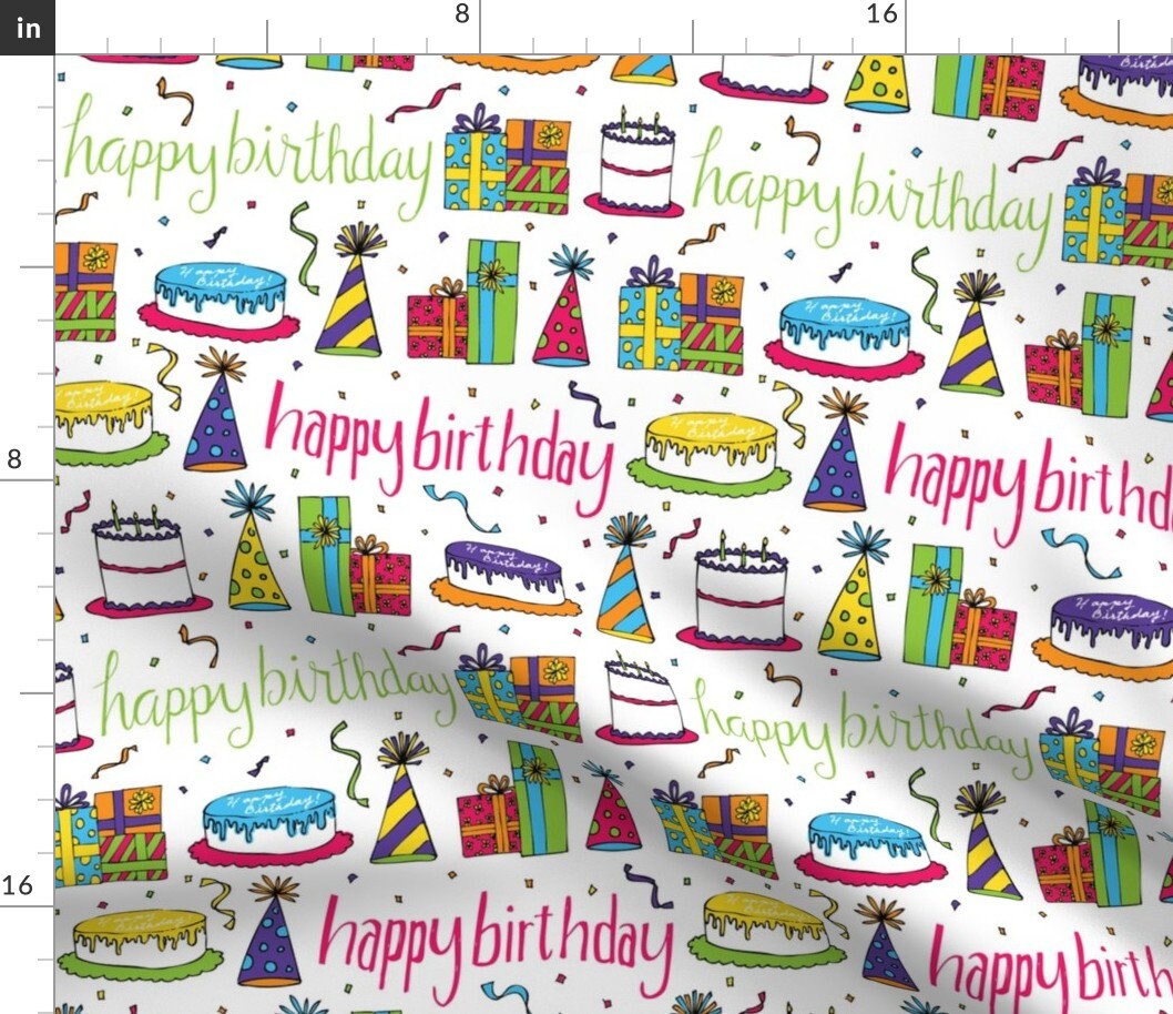 Happy Birthday Fabric Birthday by Lprspr Birthday Cake - Etsy