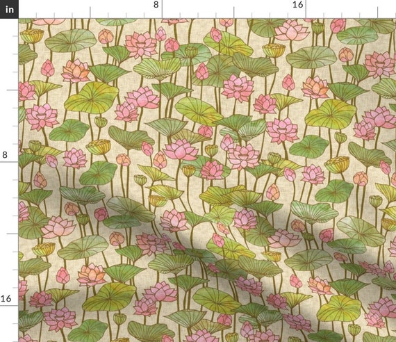Lotus Fabric Lotus Flowers linen by Ceciliamok Lotus | Etsy