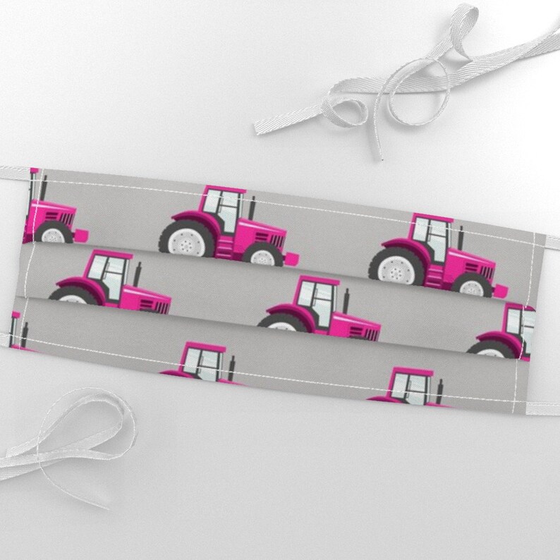 Pink Tractor Fabric Hot Pink Tractors on Light Grey by | Etsy