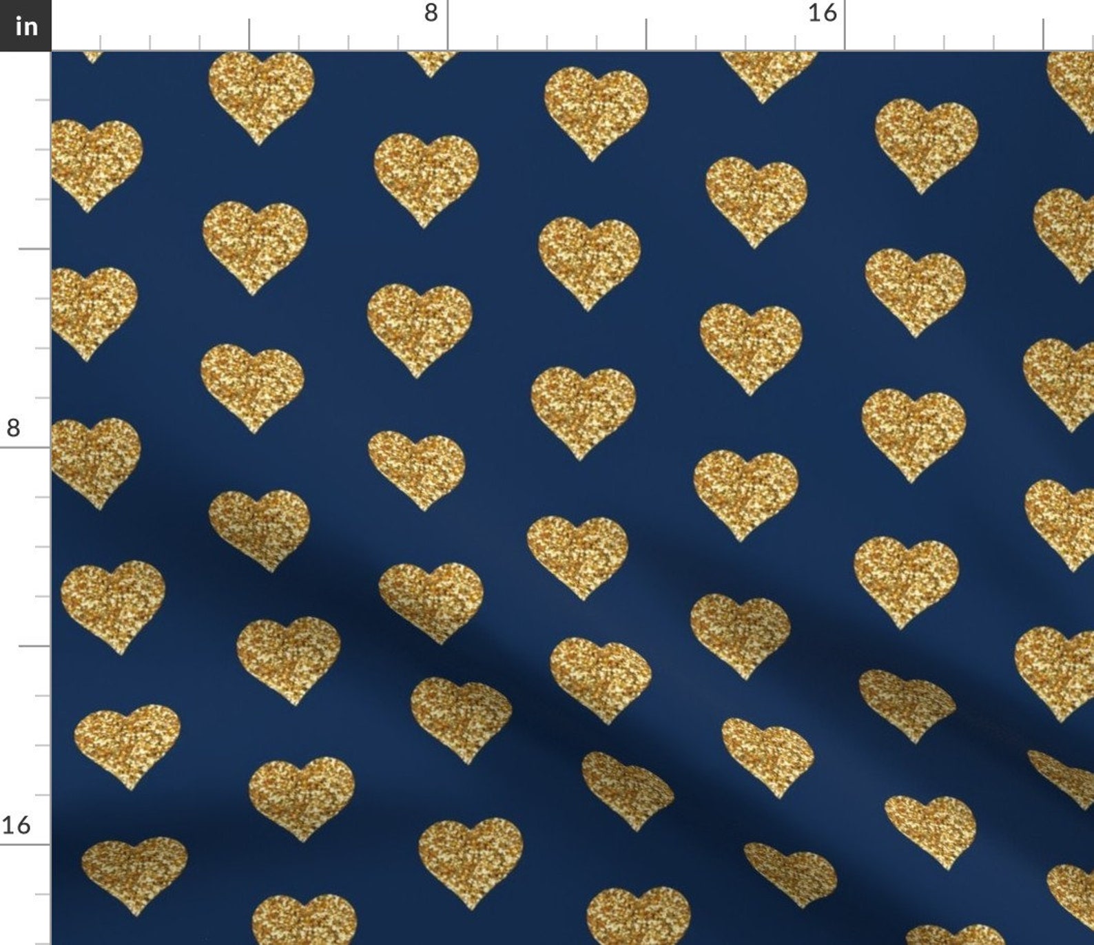 Navy and Gold Heart Fabric Gold Glitter Hearts on Navy by | Etsy