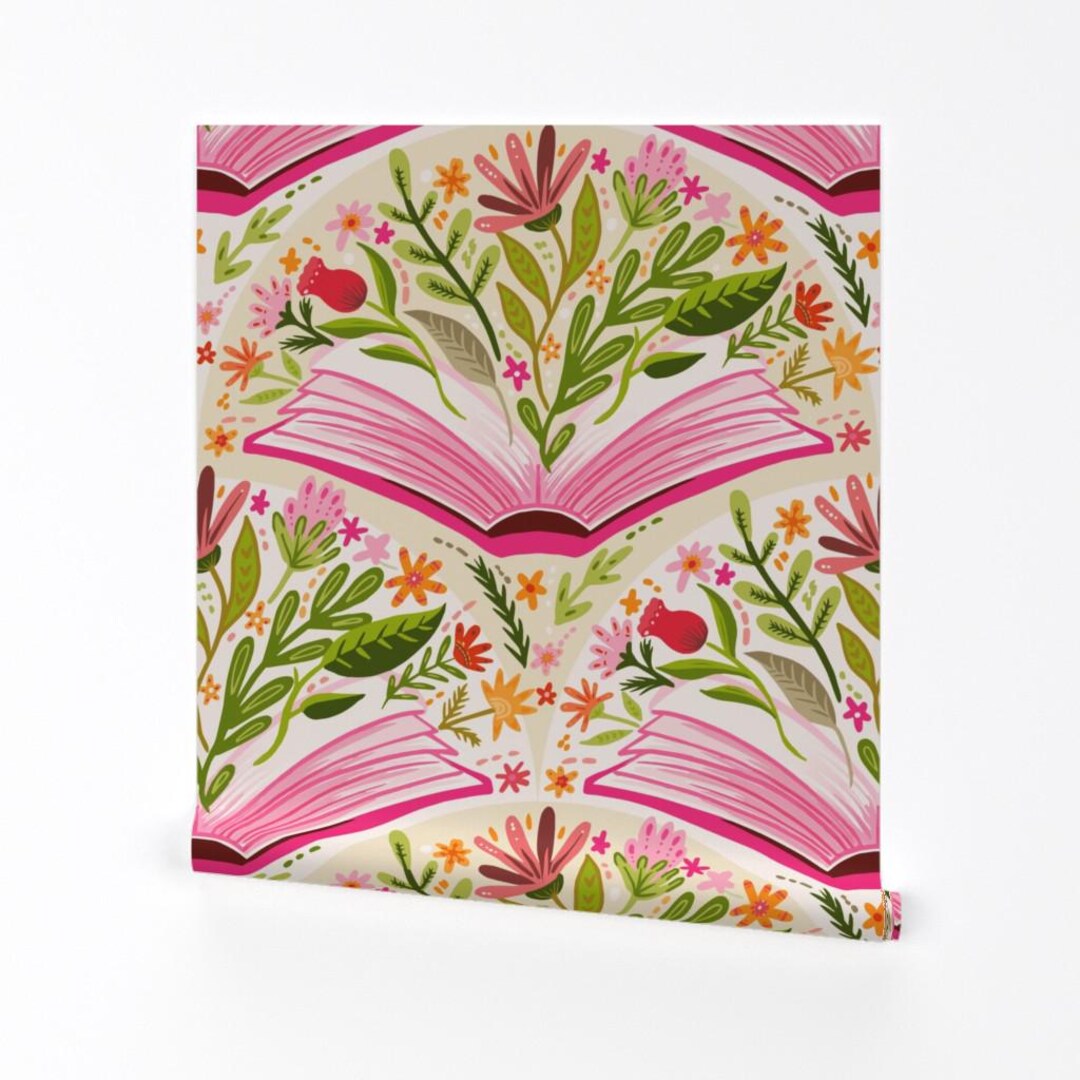 Floral Book Removable Peel and Stick Wallpaper - Book Nook Spring ...