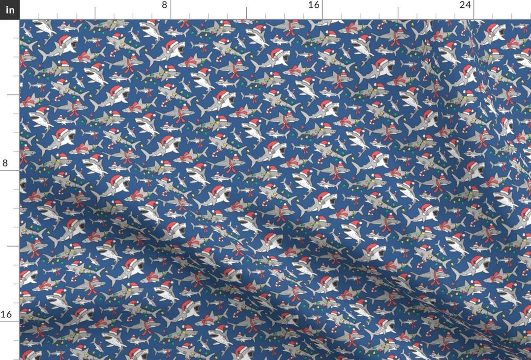 Christmas Shark Fabric - Winter Sharks by Caja_design - Blue Coastal ...
