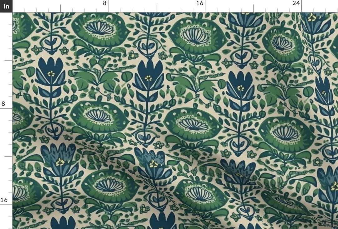 Floral Fabric - Boho Block Print by Whitneyenglish - Seashell Leaves ...