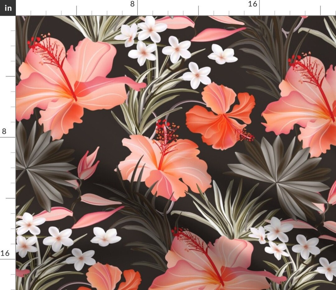 Hibiscus Flower Fabric Hibiscus Tropical Palm Leaves by Milatoo ...