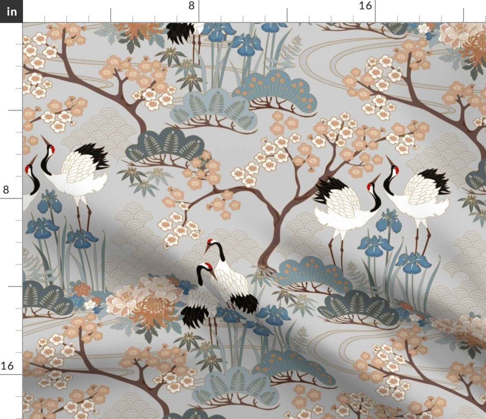 Japanese Garden in Gray Fabric Gueth Japanese Garden Gray by - Etsy