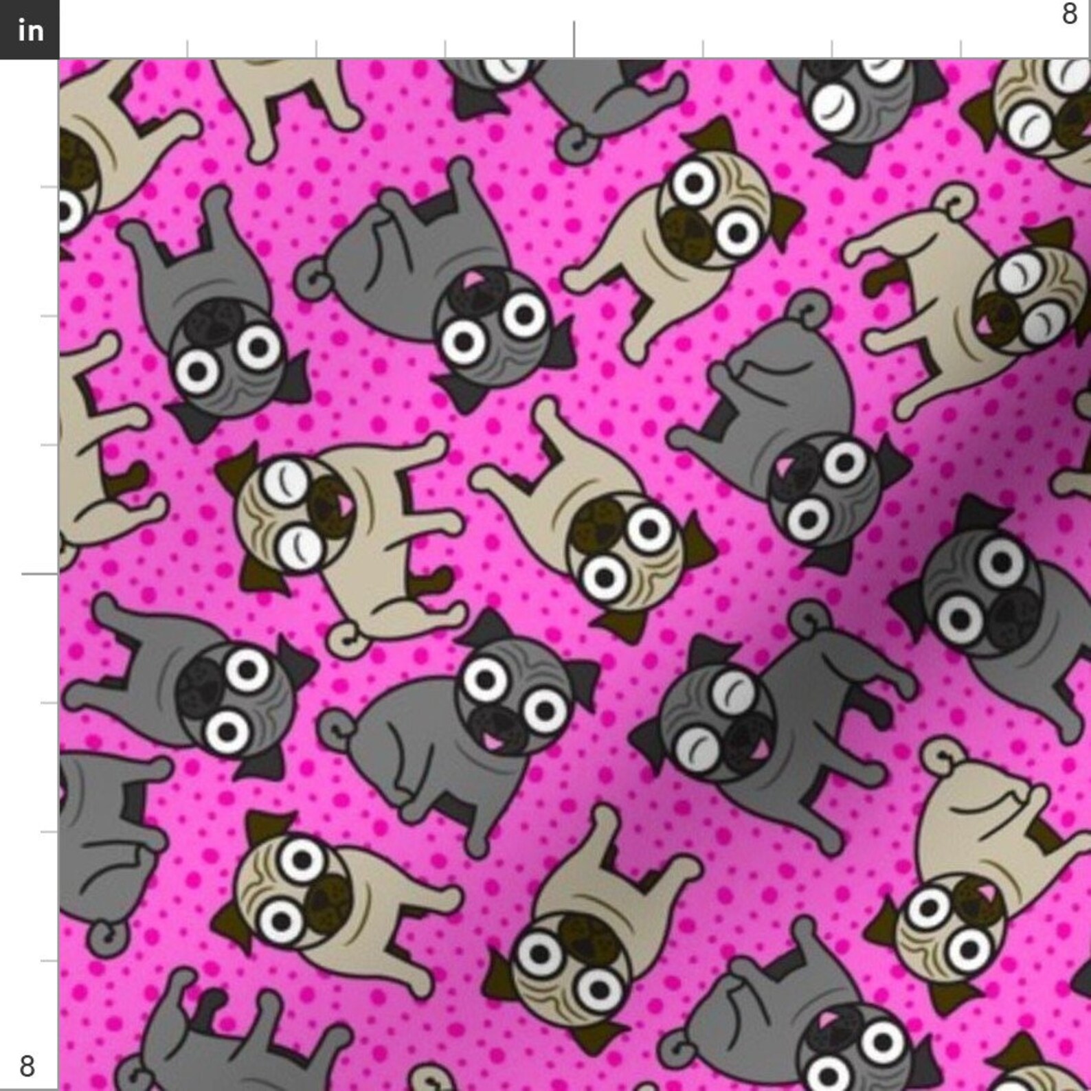 Pug Fabric by the Yard Pug-a-dot pink by Robyriker Pug - Etsy