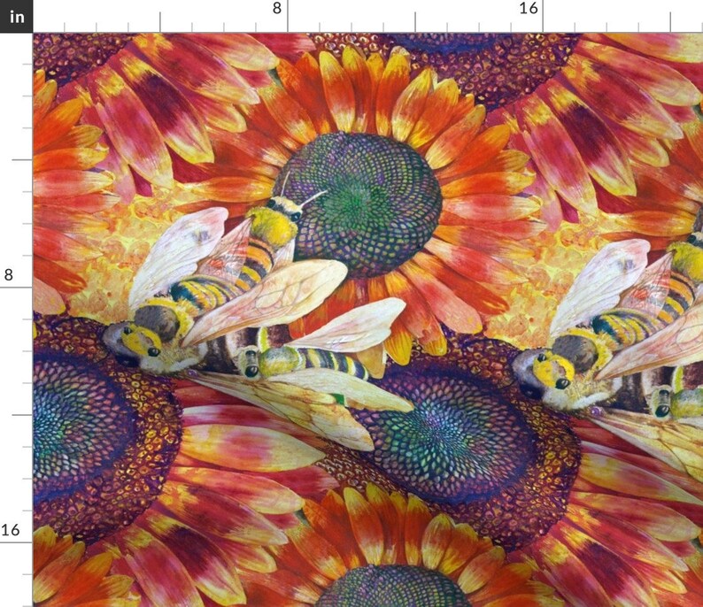 Bees Fabric Bees Love Sunflowers by Helenklebesadel Com - Etsy