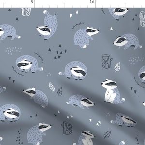 Badgers Fabric - Woodland Badgers - Scandinavian Style - Dark Blue by ...
