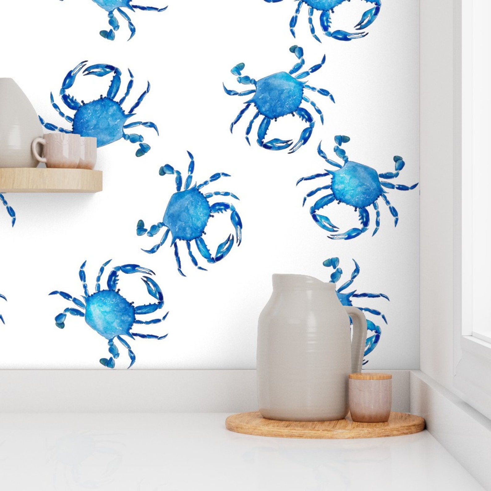 Crab Wallpaper Blue Crabs by Wrensroost Crabs Blue White - Etsy