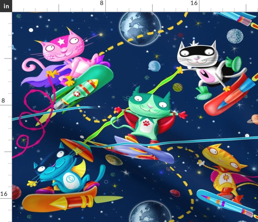 Space Animal Astro Kittens Fabric Wonderful Cat Games by - Etsy