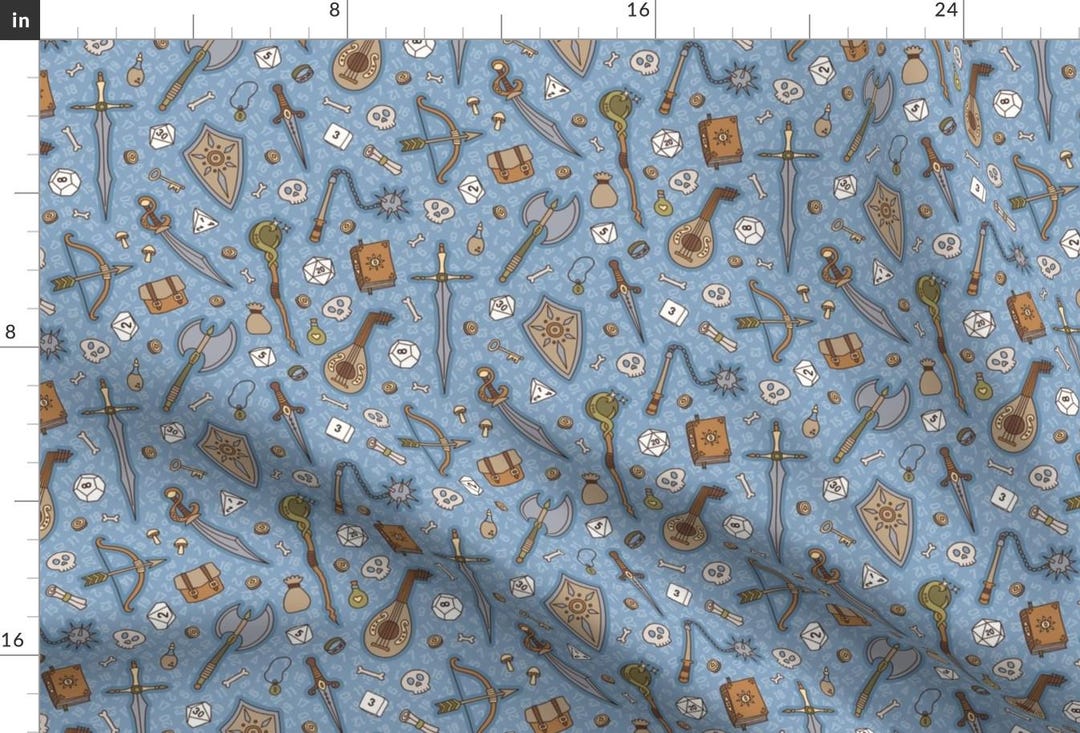 Mideval Tabletop Rpg Fabric - Rpg Quest Large in Blue Naturals by ...