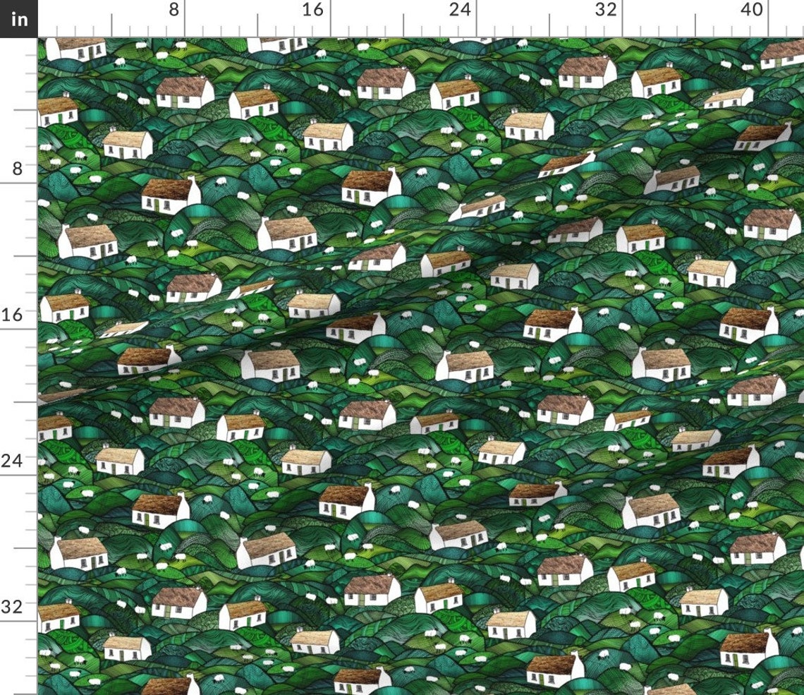 Ireland Fabric Wee Sheep and Rolling Fields of Green by - Etsy Canada