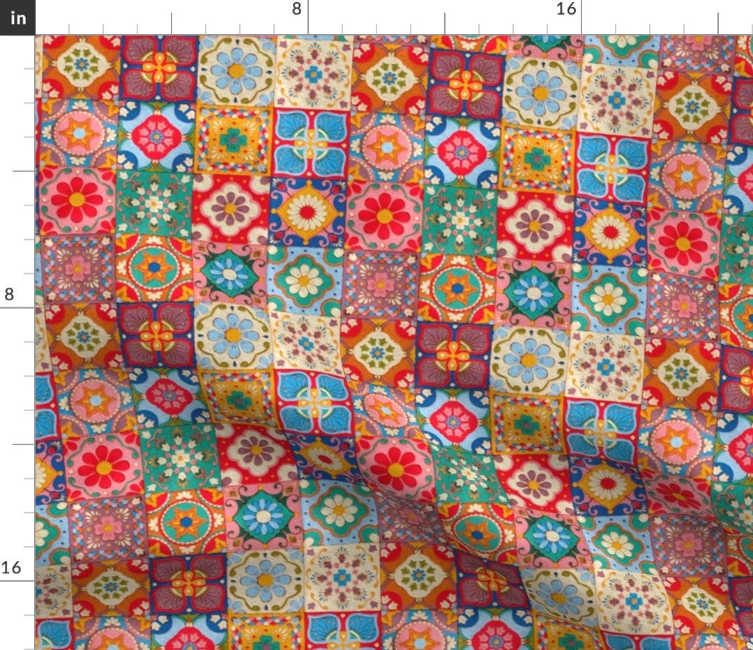 Spanish Tiles Fabric Viva España by Cassiopee Traditional Spanish Tiles ...