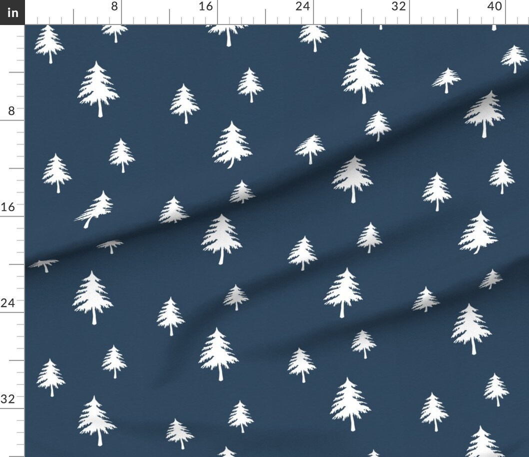Navy Tree Fabric Trees on Navy Linen by Modfox Navy | Etsy