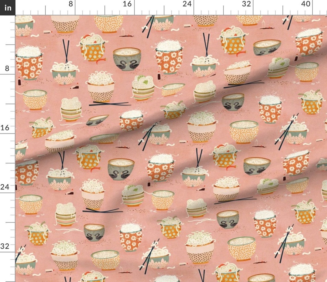Noodles Ramen Pink Fabric Oodles Of Noodles Large By | Etsy