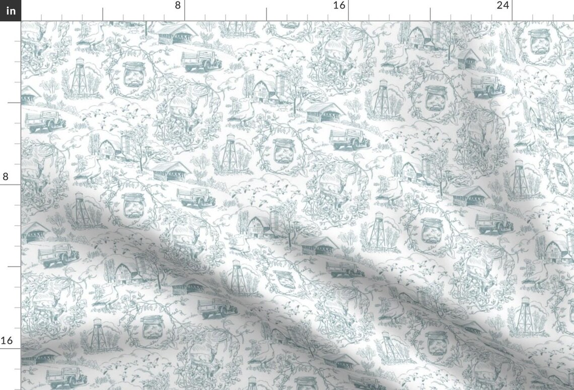 Cottage Chic Country Farm Fabric - Country Toile Jamestown Blue by ...