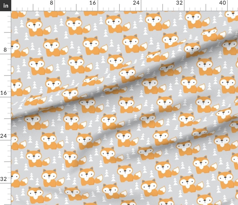 Baby Fox Fabric Fox Grey Orange by Lilcubby Baby Fox - Etsy