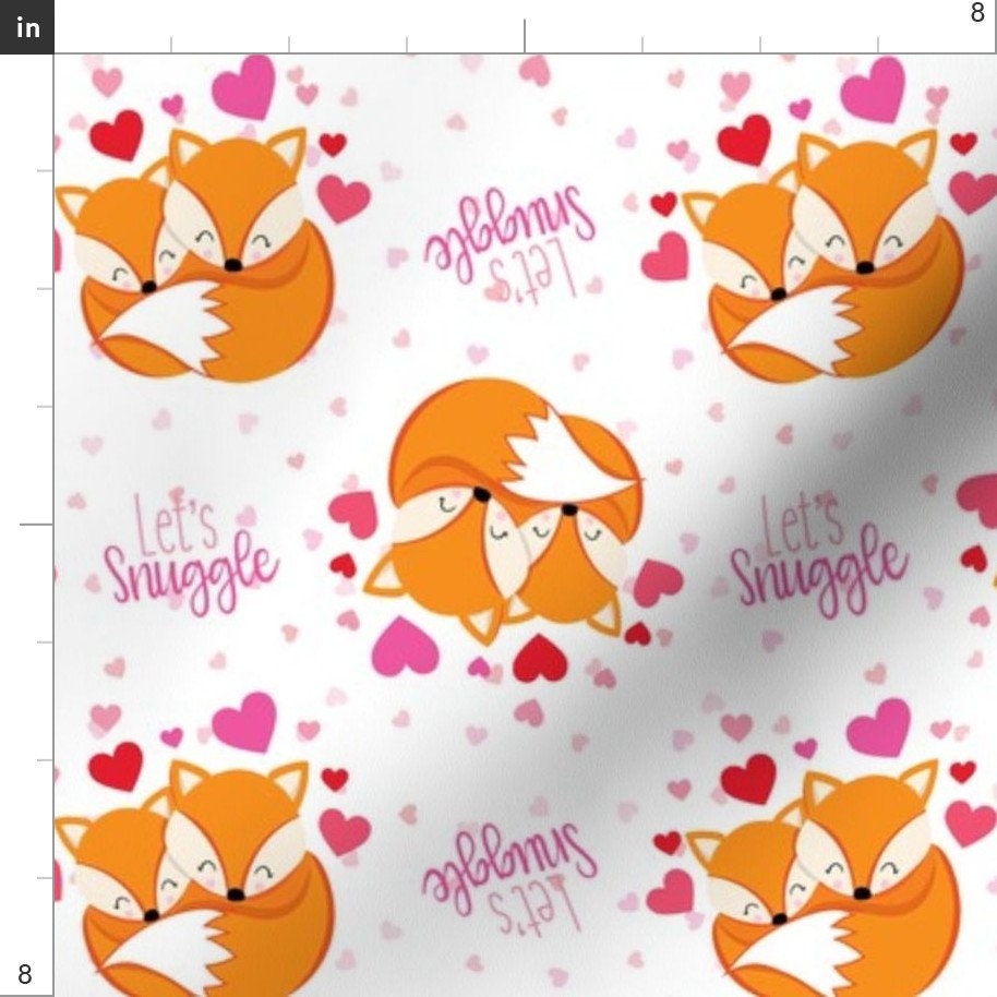 Snuggle Fox Fabric Foxes And Hearts 04 By Prettygrafik | Etsy