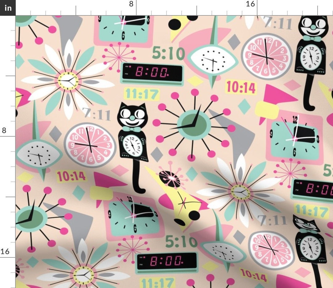 Clocks Fabric Fun Times by Designs by Lisa K Retro Cotton - Etsy