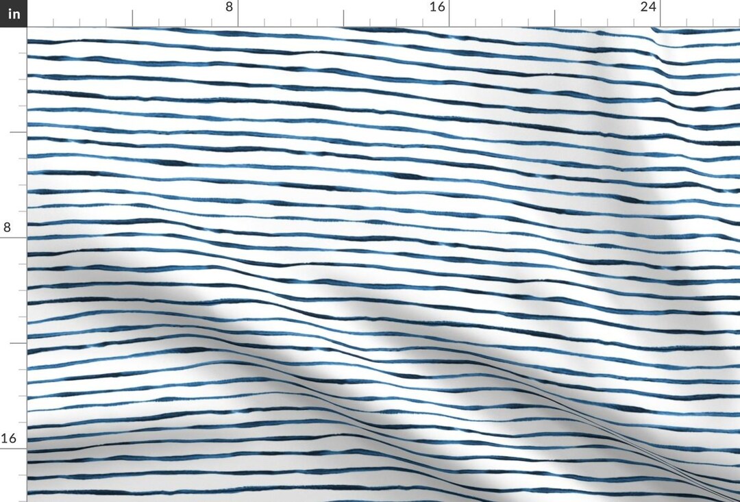Abstract Blue Horizontal Stripes Fabric - Simple Hand Painted Stripe ...
