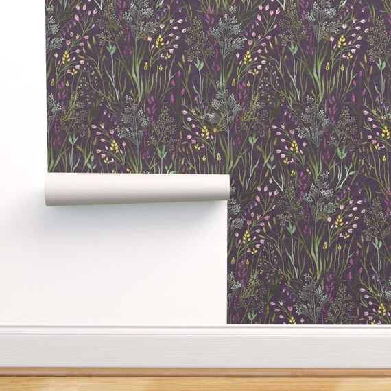 Purple Grasses Wallpaper Wildgrass By Gaiamarfurt Purple | Etsy