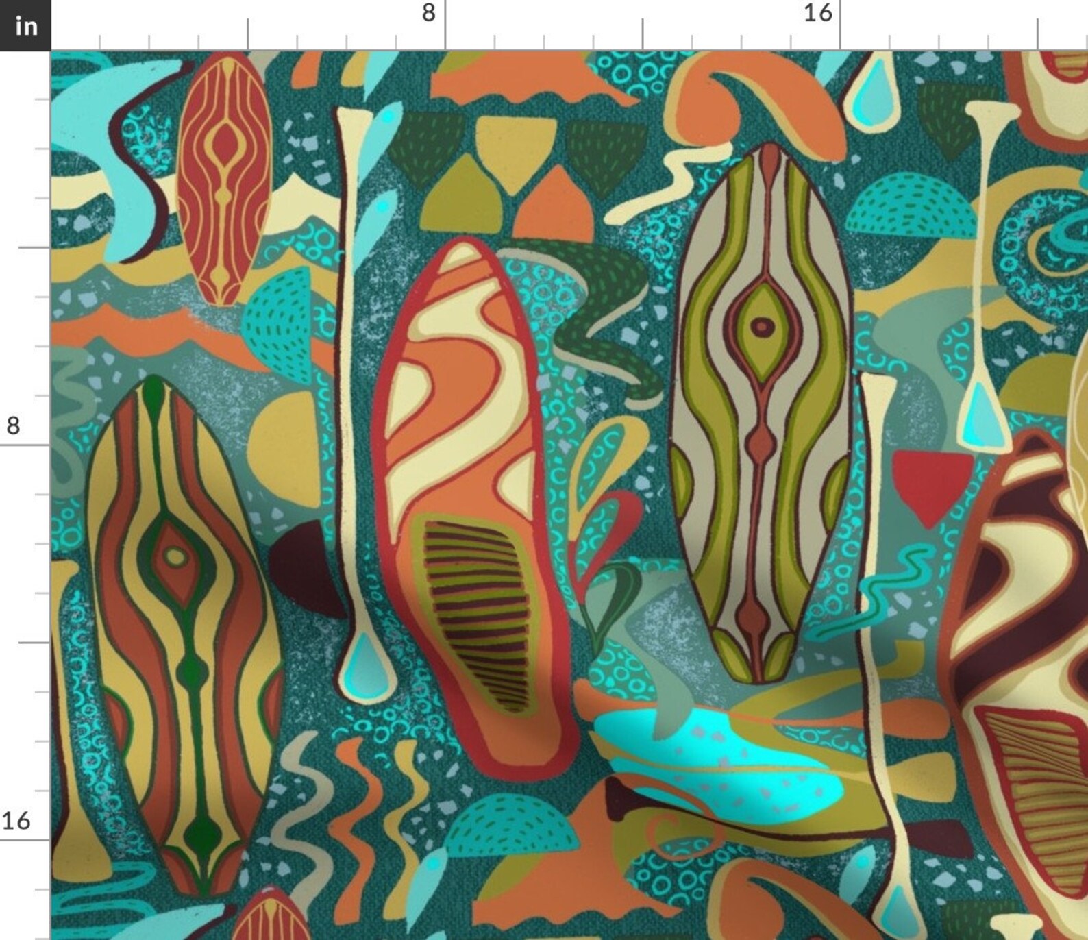 Boardsports Fabric Paddle Board Parade by Slumbermonkey Blue Abstract ...