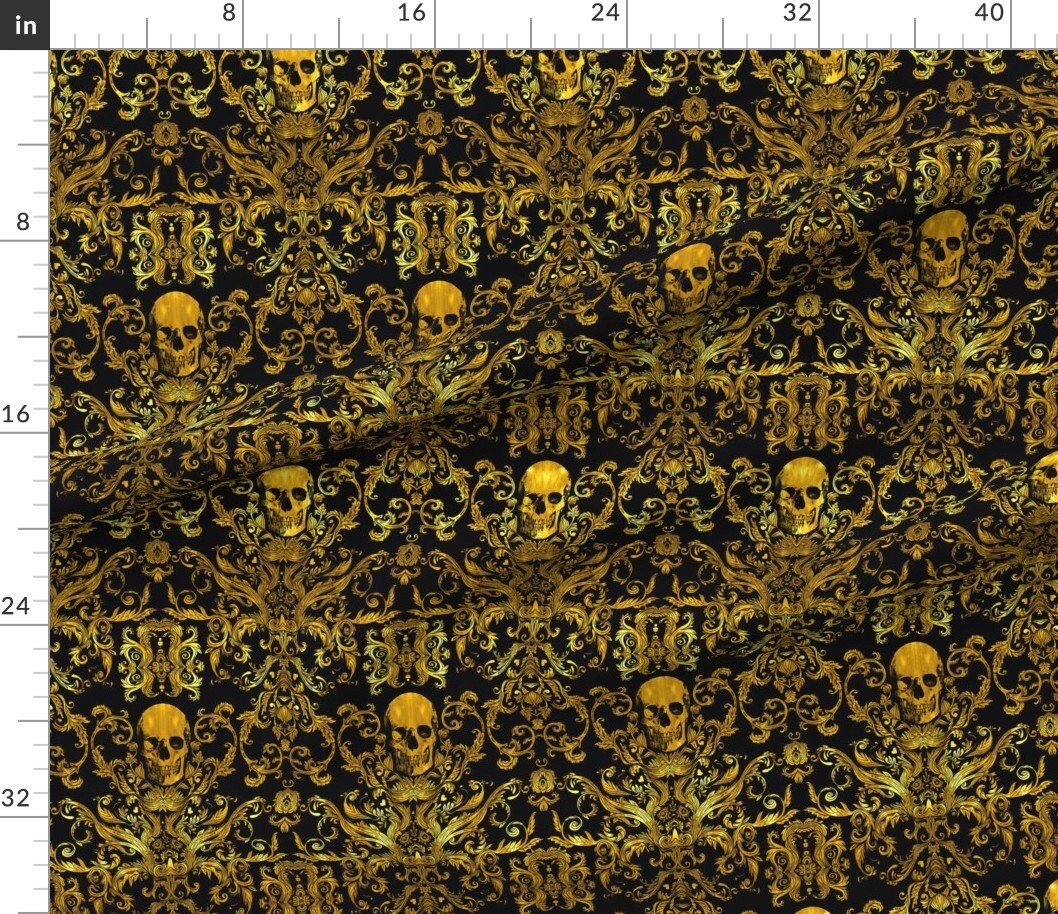 Gold Skull Fabric Dread Damask in Gilded by - Etsy