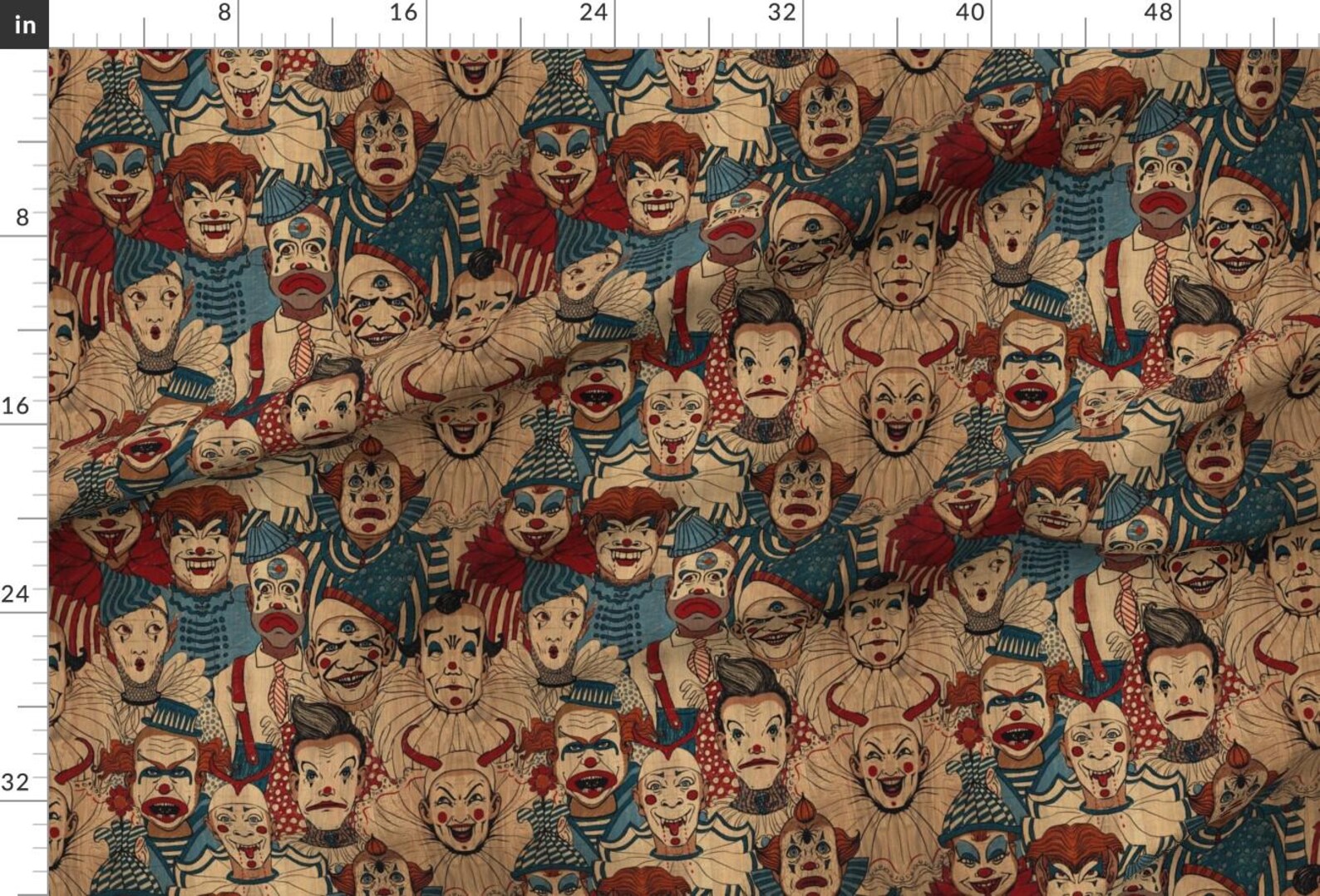 Halloween Fabric - Creepy Carnival Clowns by Rocarrstudio - Monsters ...