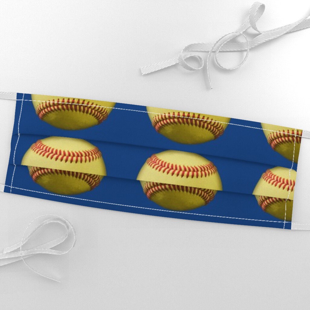 Softball Fabric 3 Yellow Softballs On Blue By | Etsy