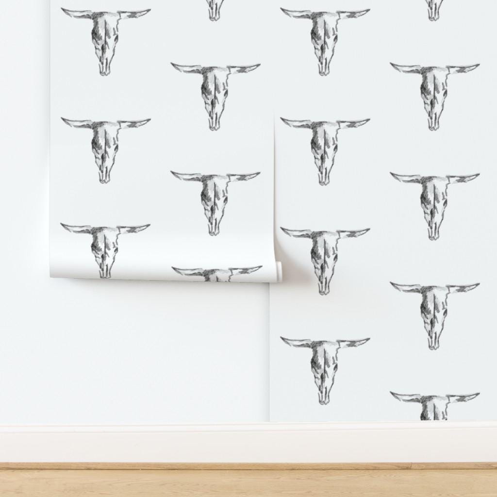 Cow Removable Peel and Stick Wallpaper - Skull Bull Black and White ...