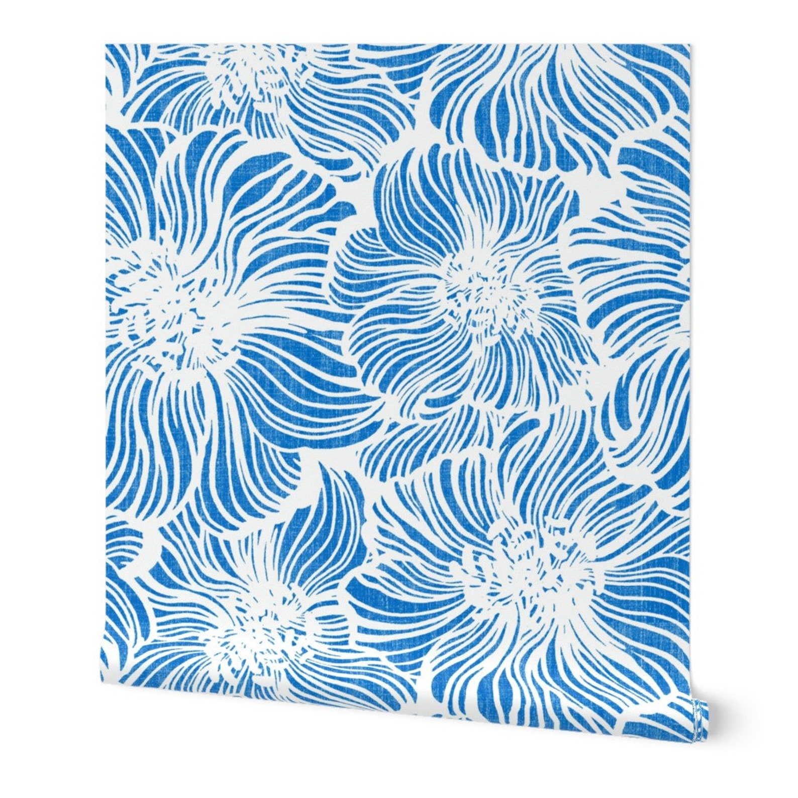 Floral Wallpaper Sunflower in Teal on Linen by Mpzstudio - Etsy