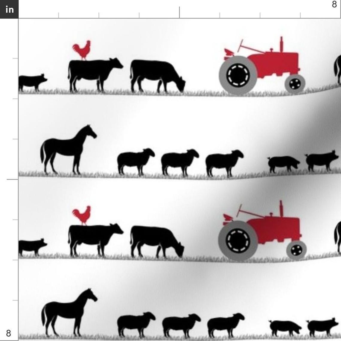 Farm Animals Fabric - Farm Animals on Parade Black and Red by ...