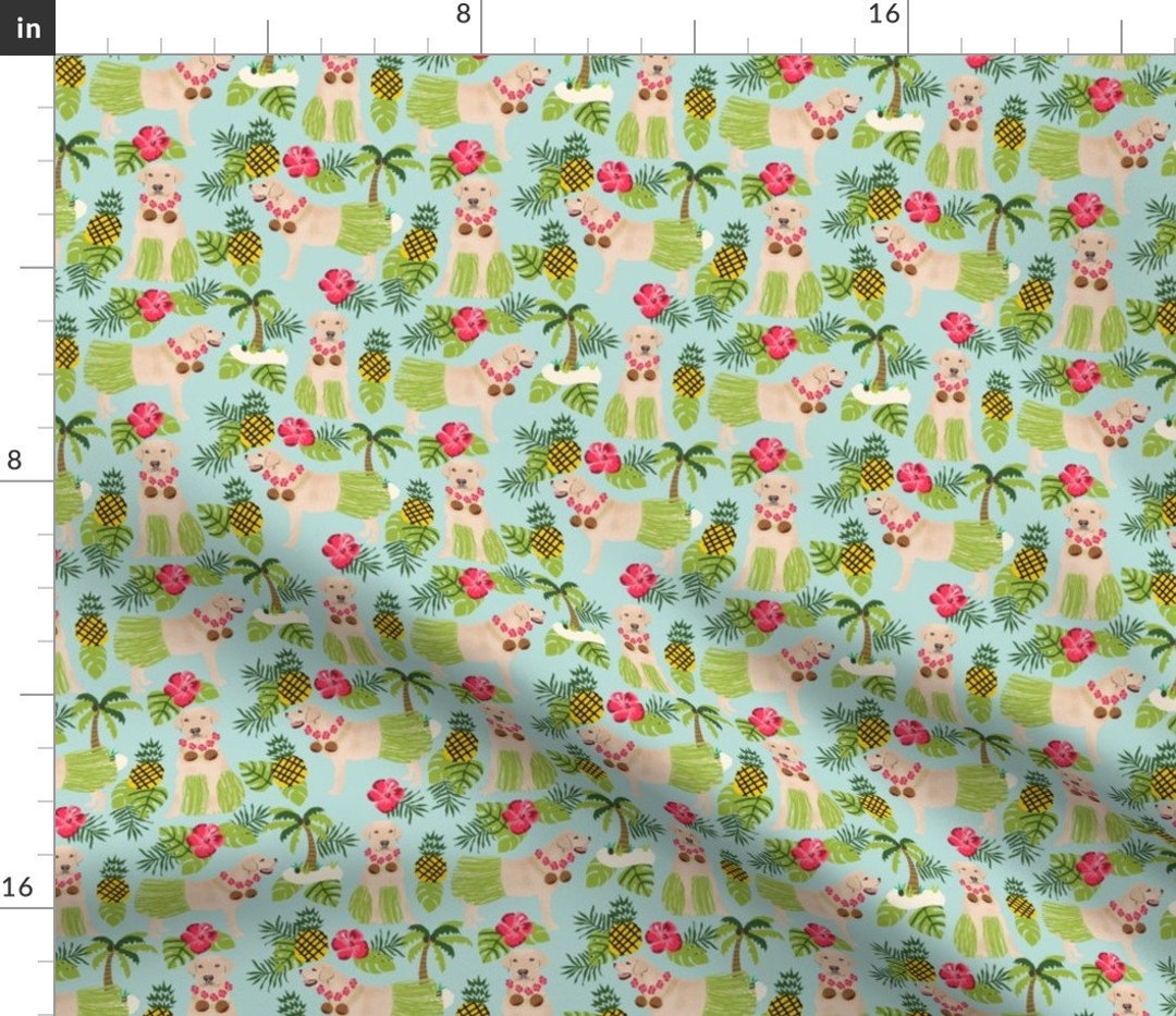 Hula Labradors Fabric yellow Lab Hula Fabric Summer Tropical Labrador ...