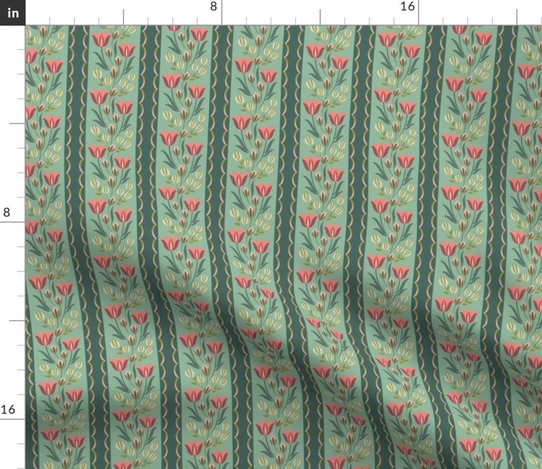 Cottagecore Fabric Tulip Garden Stripe by Studiojenny - Etsy